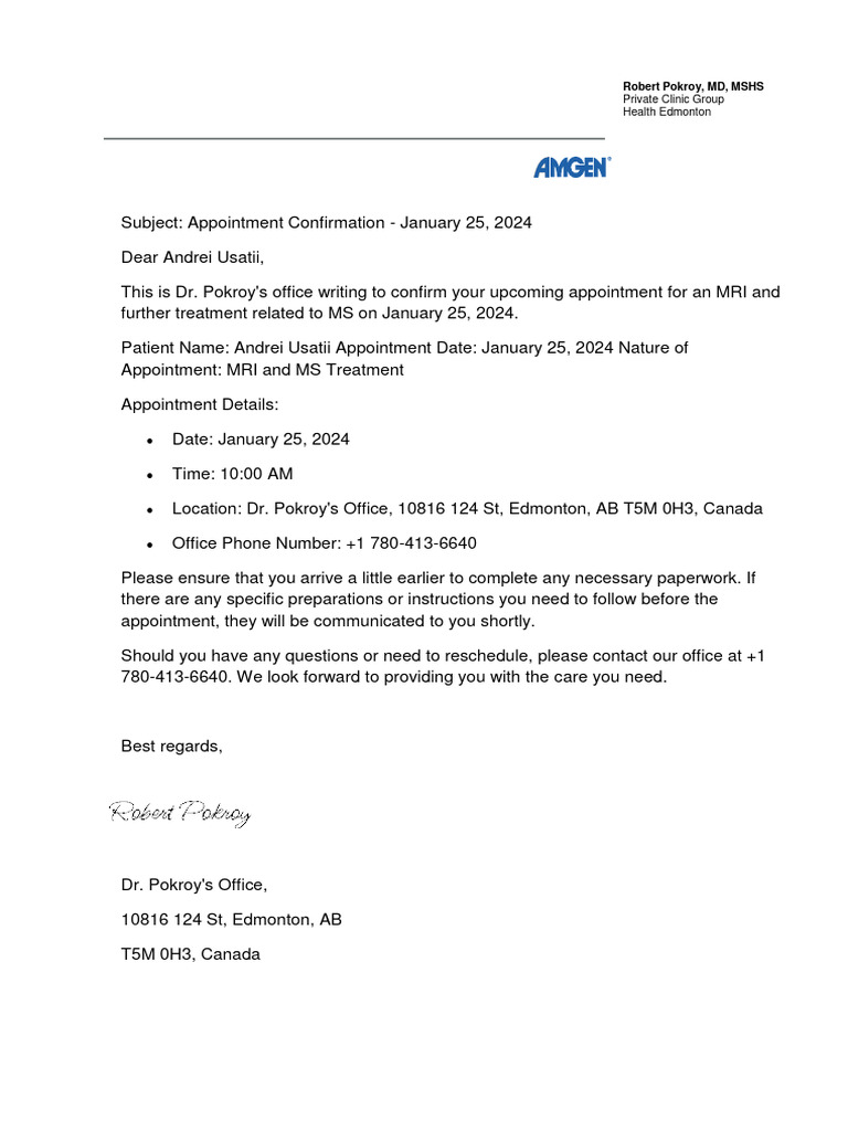 MRI Appointment Confirmation | PDF | Self-Improvement