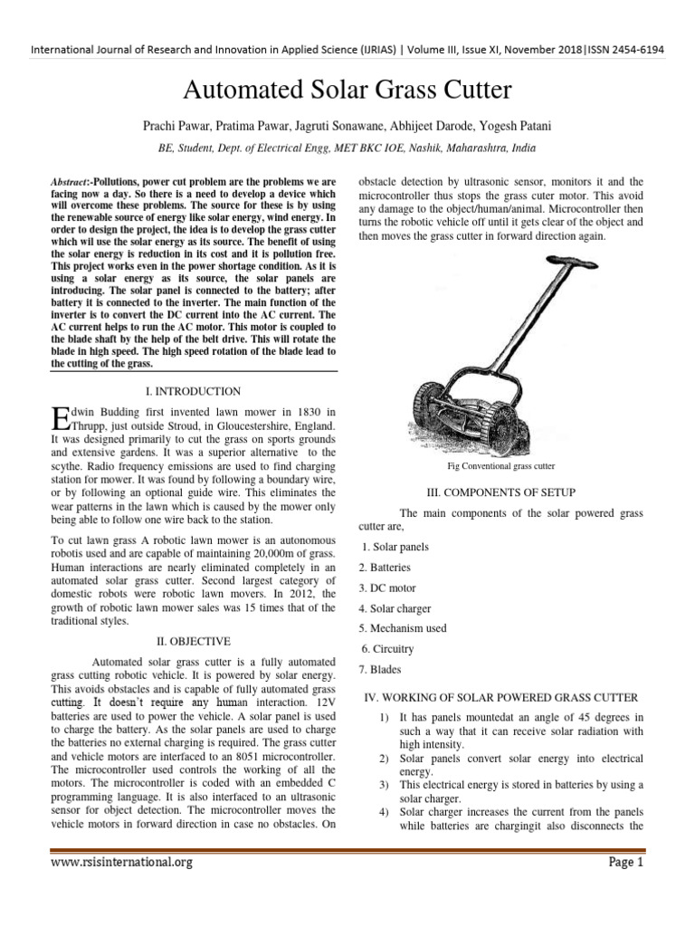 Automated Solar Grass Cutter: Prachi Pawar, Pratima Pawar, Jagruti ...
