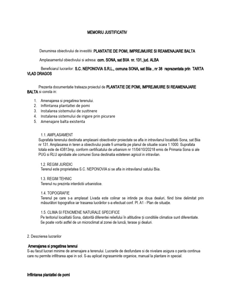 Memoriu Tehnic Mediu Si DSV | PDF