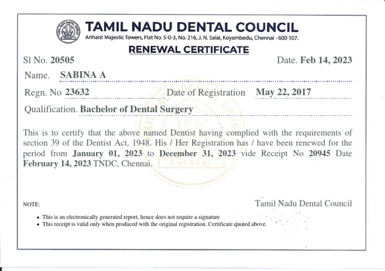 Renewal Certificate 2023 | PDF