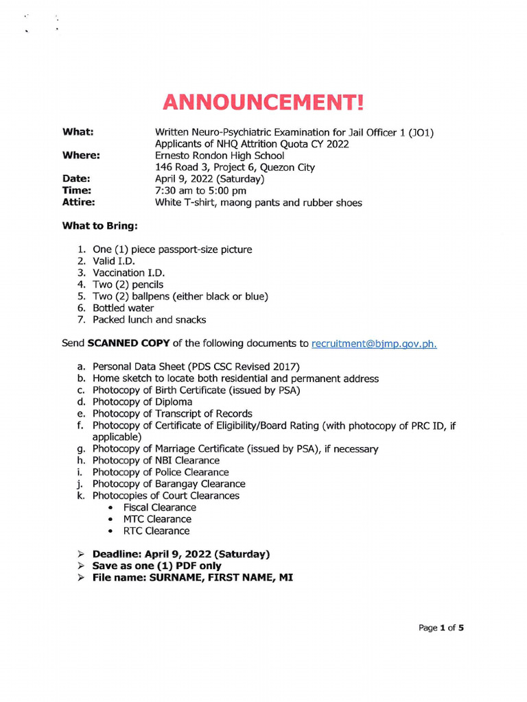 Written Neuro Psychiatric Examination For JO1 Applicants CY 2022 | PDF