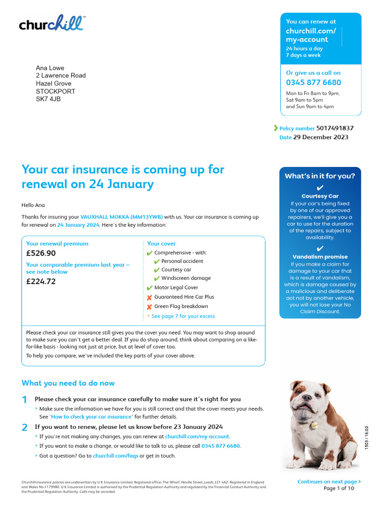 Your Car Insurance Is Coming Up For Renewal On 24 January: Ana Lowe 2 ...