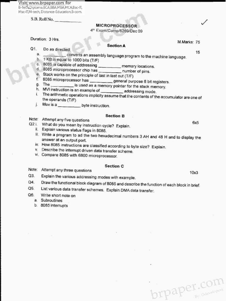 Microprocessor Dec Questions | PDF