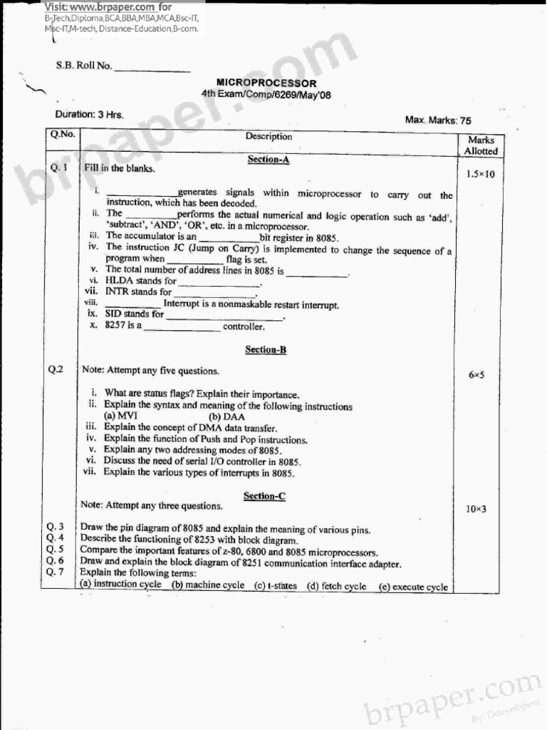 Microprocessor Question Set Pdf 