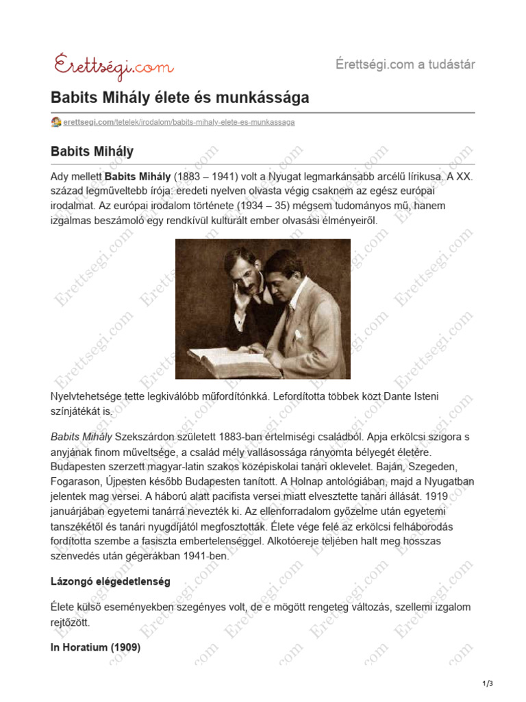 Babits Mih Ly Lete S Munk Ss Ga | PDF