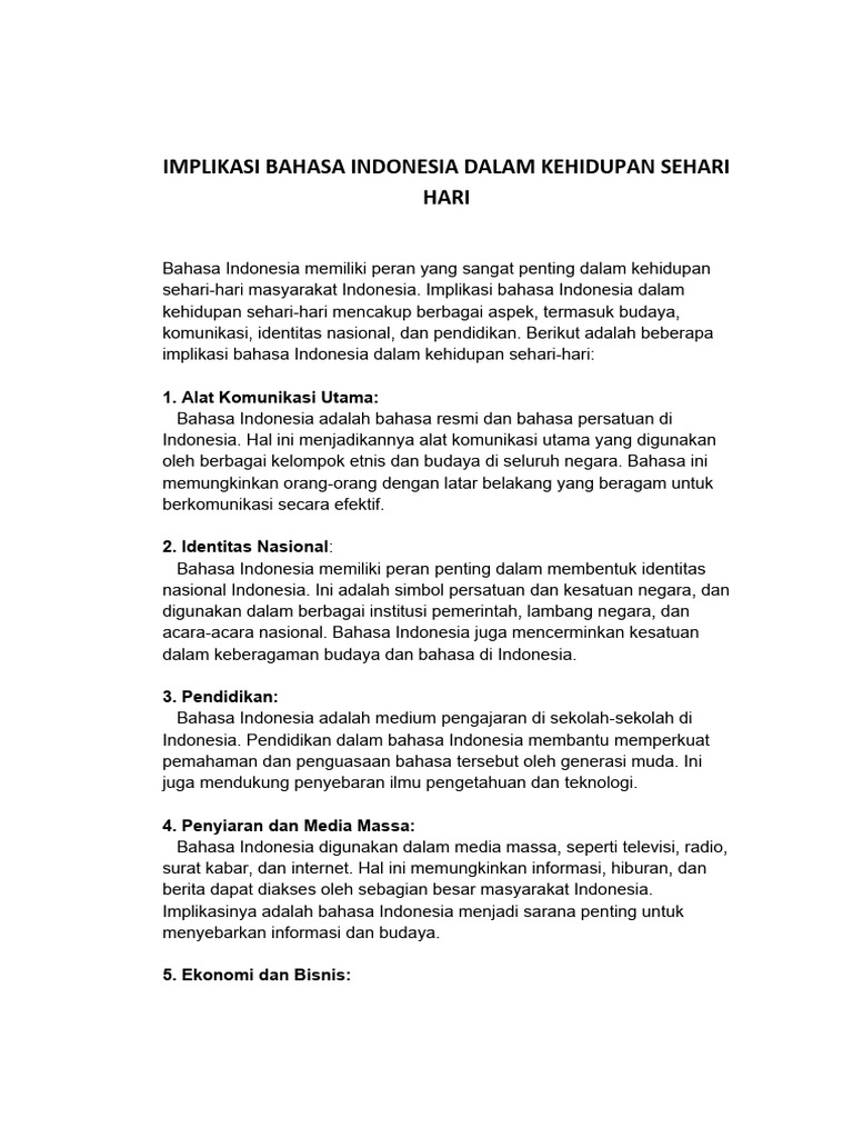 Implikasi Bahasa Indonesia Sehari-hari | PDF