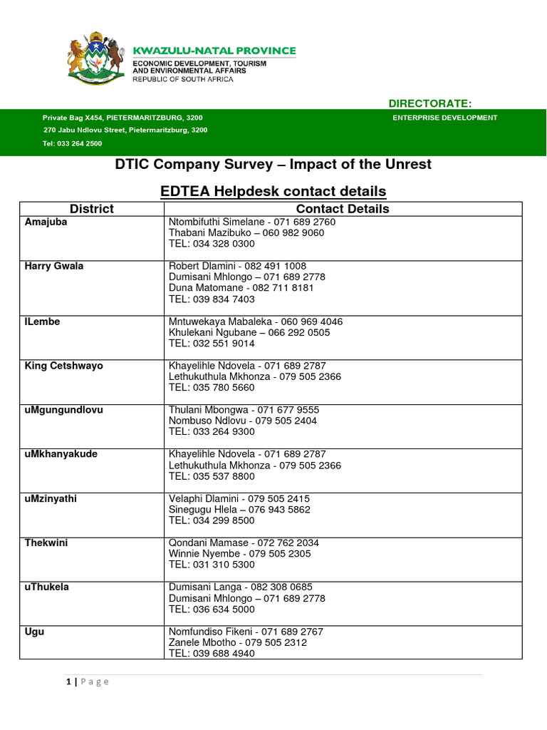 EDTEA District Offices Contact Details For The DTIC Company Survey ...