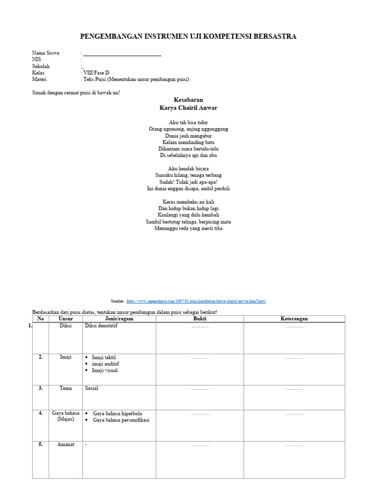Instrumen Uji Kompetensi Sastra | PDF