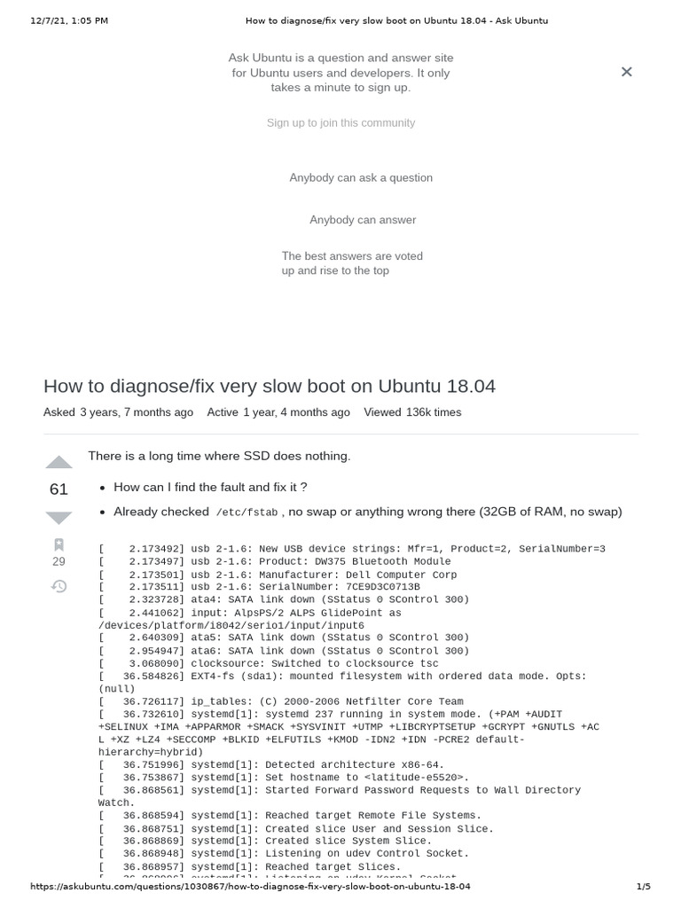 How To Diagnose - Fix Very Slow Boot On Ubuntu 18.04 - Ask Ubuntu | PDF | Usb | Booting