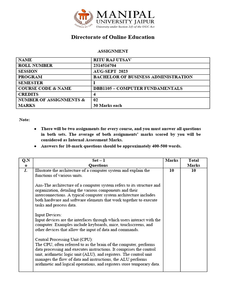 Assignment - DBB1105 - Set 1 and Set 2 - Aug-Sept 2023 | PDF | Computer Data Storage | Software ...
