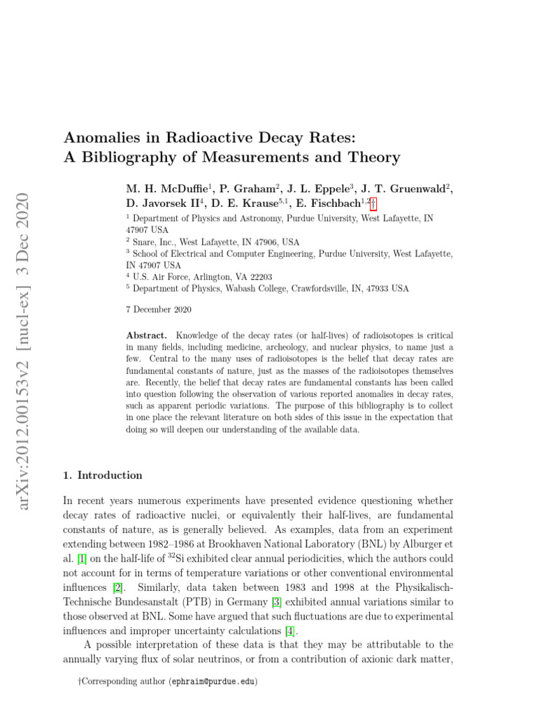 Anomalies in Radioactive Decay Rates. A Bibliography of Measurements ...