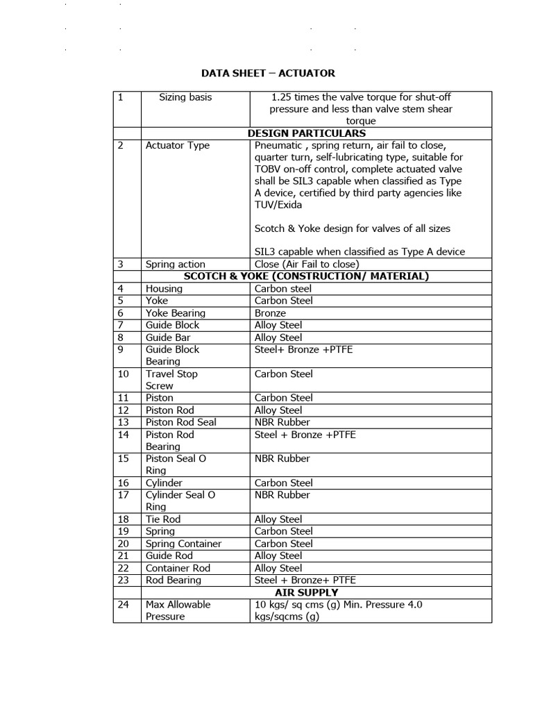ROV Actuator Datasheet | PDF | Valve | Piston