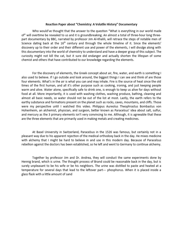 A Volatile History - Reaction Paper | PDF | Chemistry | Physical Sciences