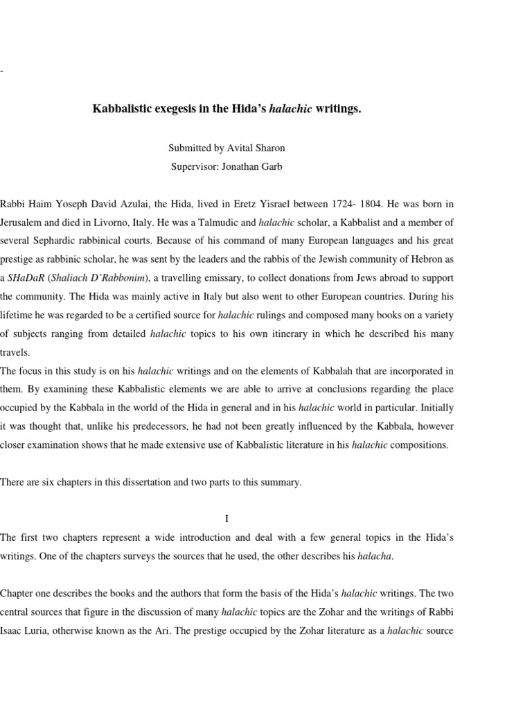 The Hidas Kaballa in His Hallachik Writi | PDF | Kabbalah | Halakha