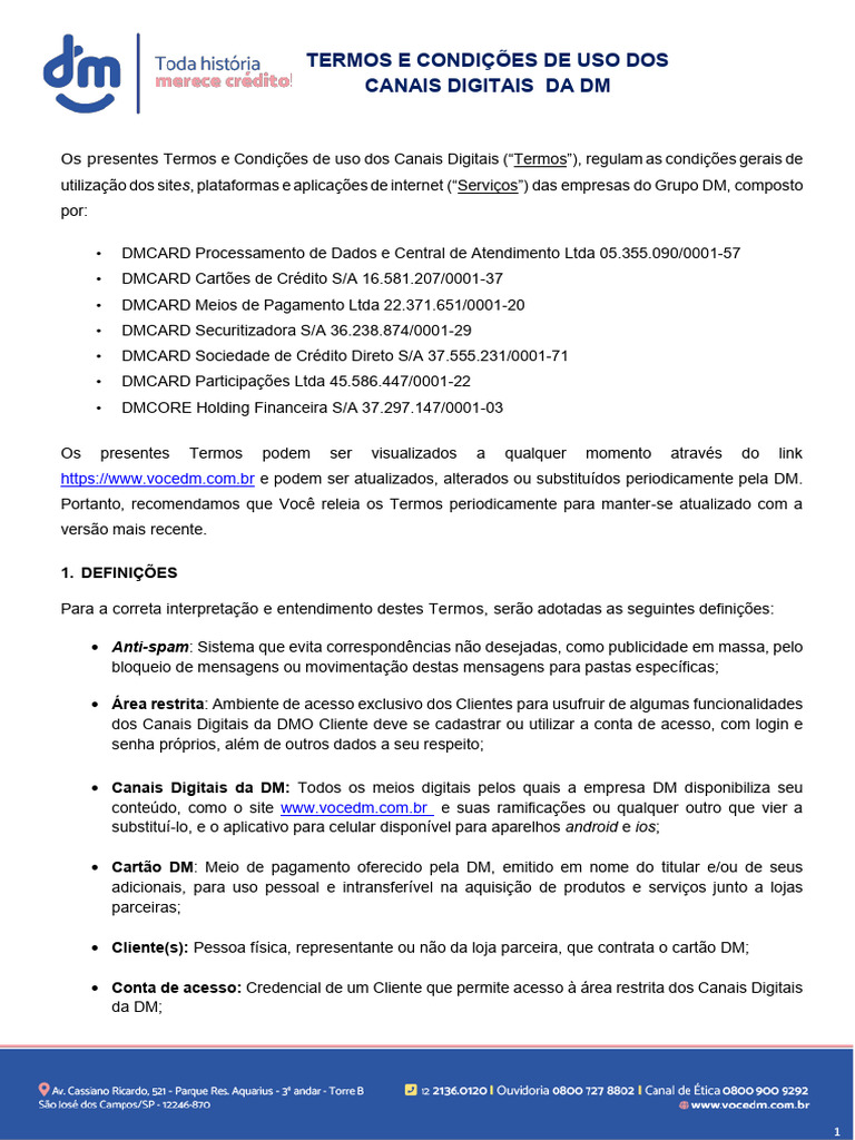 Termos de Uso Canais Digitais | PDF