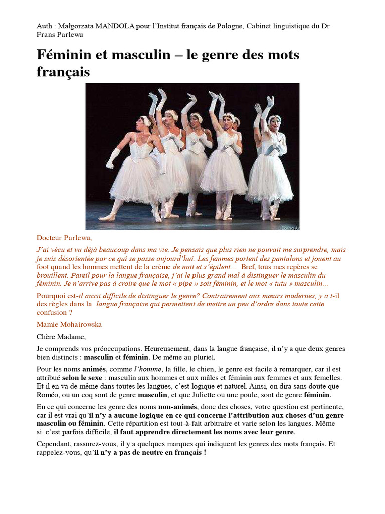 Genre des Mots Français : Règles et Exceptions | PDF | Genre ...