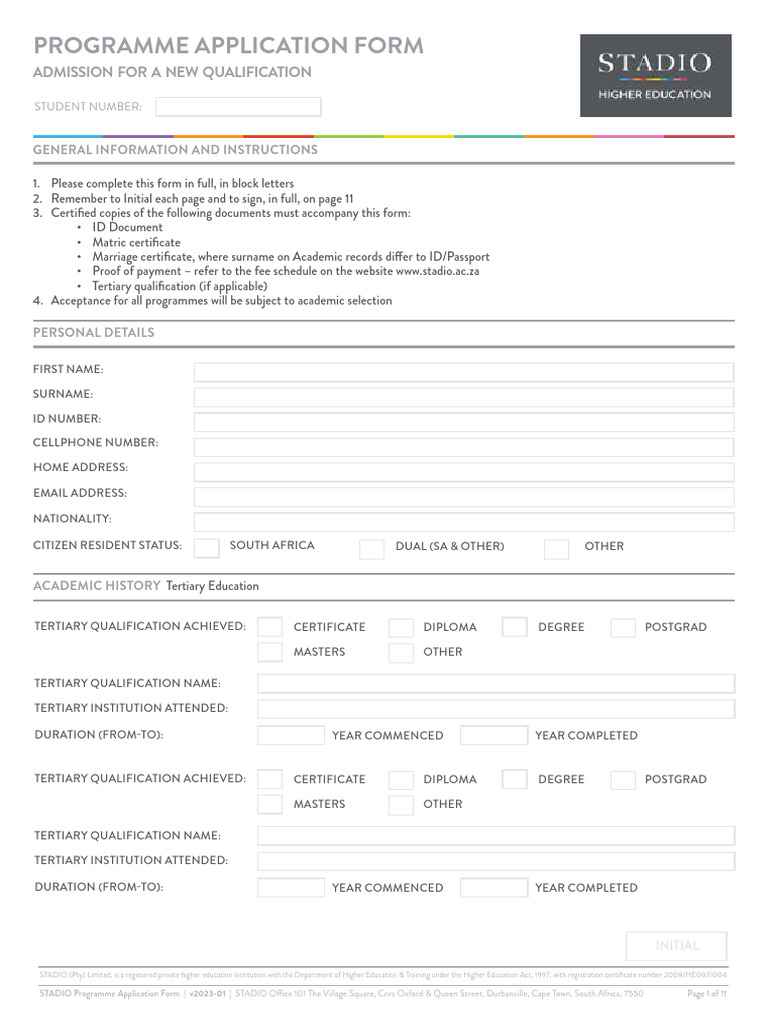STADIO Programme Application Form | Download Free PDF | Breach Of ...