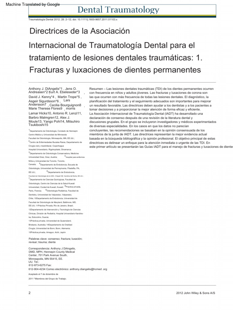 TRAUMA DENTOALVEOLAR - 2012 - DiAngelis - International Association of ...