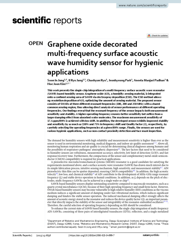 Graphene Oxide Decorated Multi Frequency Surface Acoustic Wave Humidity ...