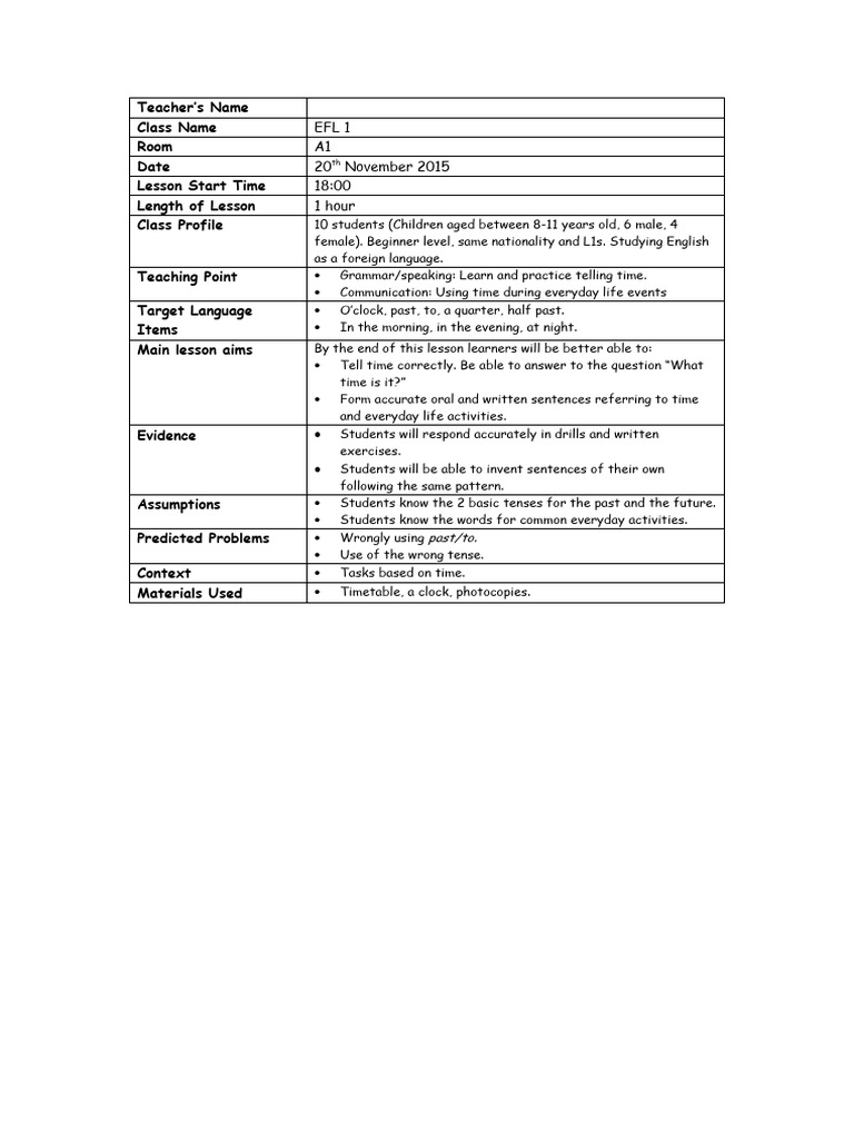 Year 2-Methodology and Practice of ELT-Lesson Plan Draft | PDF ...