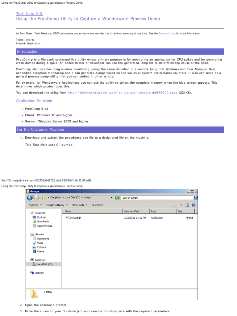 Tech Note 919 - Using The ProcDump Utility To Capture A Wonderware Process Dump | PDF | Command ...