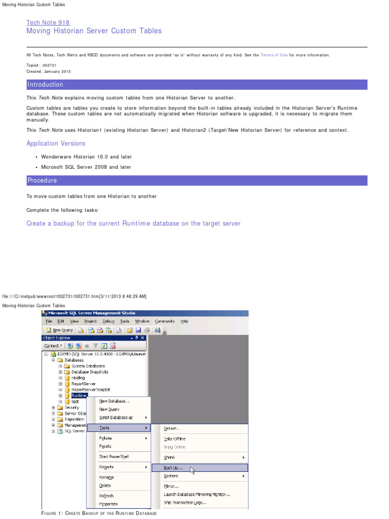 Tech Note 918 - Moving Historian Server Custom Tables | PDF
