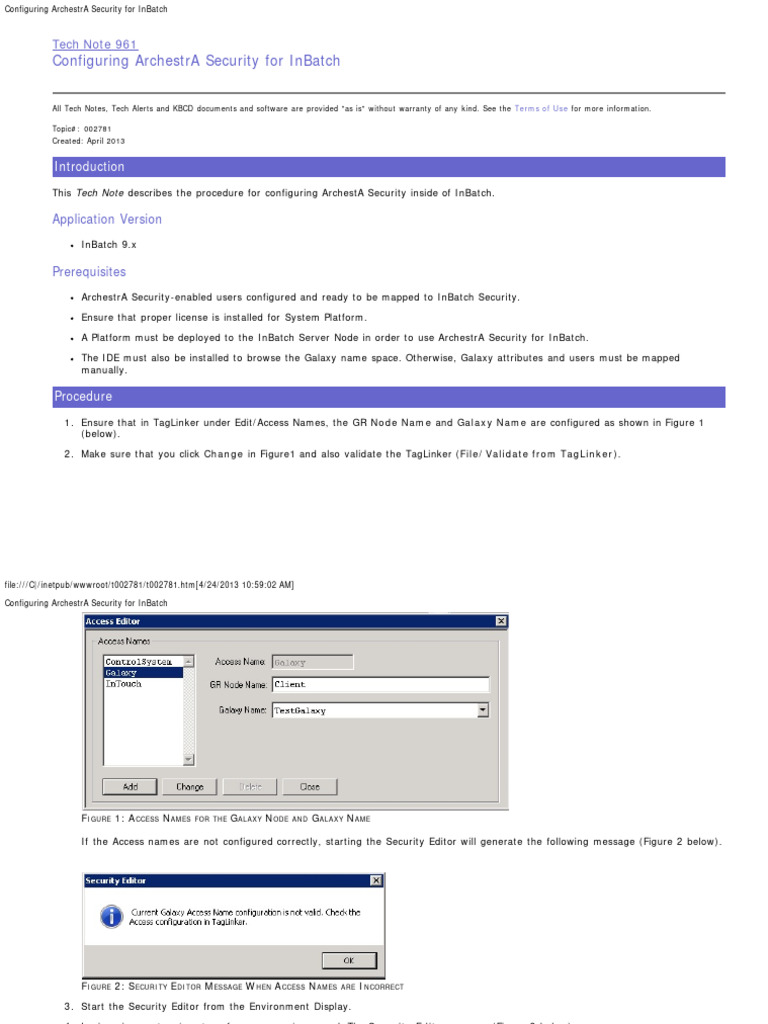 Tech Note 961 - Configuring Archestra Server For InBatch | PDF | User ...