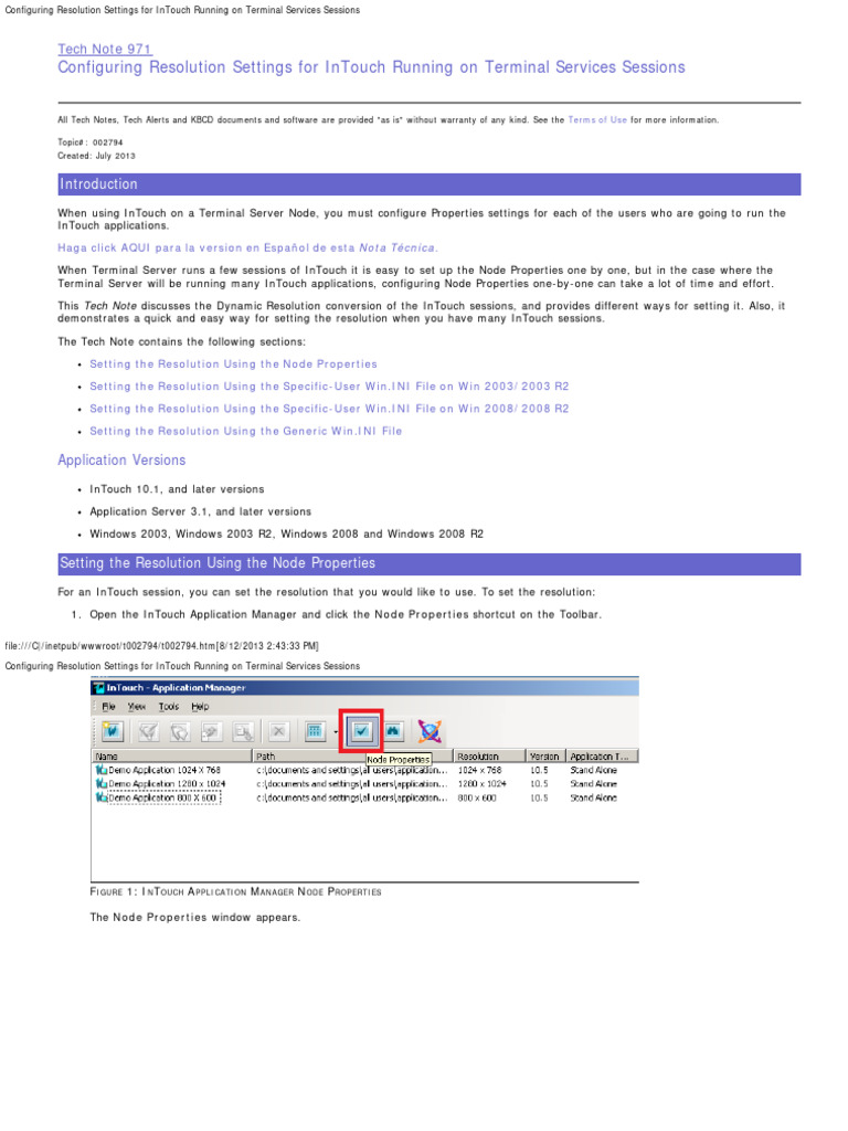 Tech Note 971 - Configure Resolution For InTouch TSE | PDF