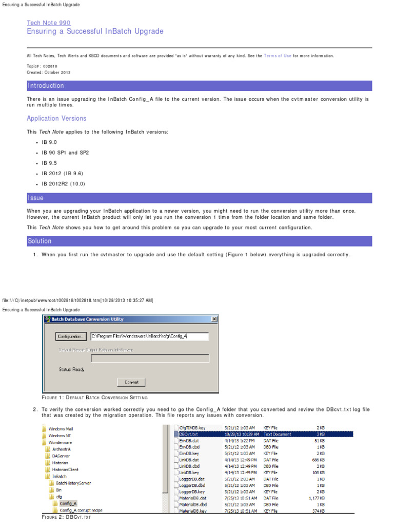 Tech Note 990 - Ensuring A Successful InBatch Upgrade | PDF
