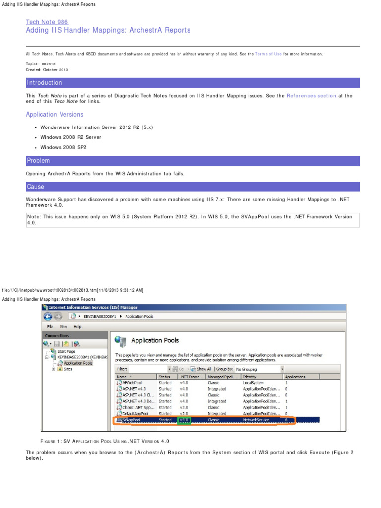 Tech Note 986 - Adding IIS Handler Mappings ArchestrA Reports | PDF ...