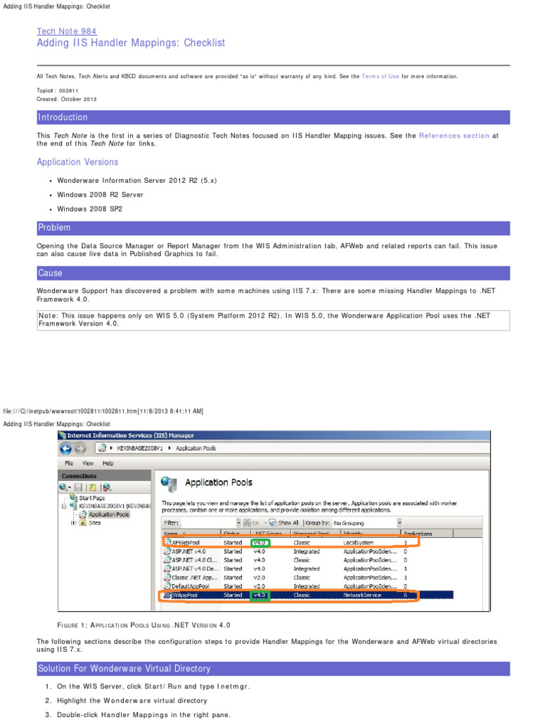 Tech Note 984 - Adding IIS Handler Mappings Checklist | PDF
