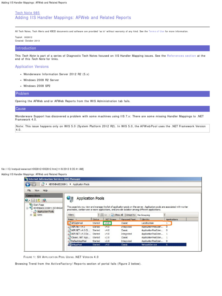 Tech Note 985 - Adding IIS Handler Mappings AFWeb and Related Reports | PDF | Internet ...