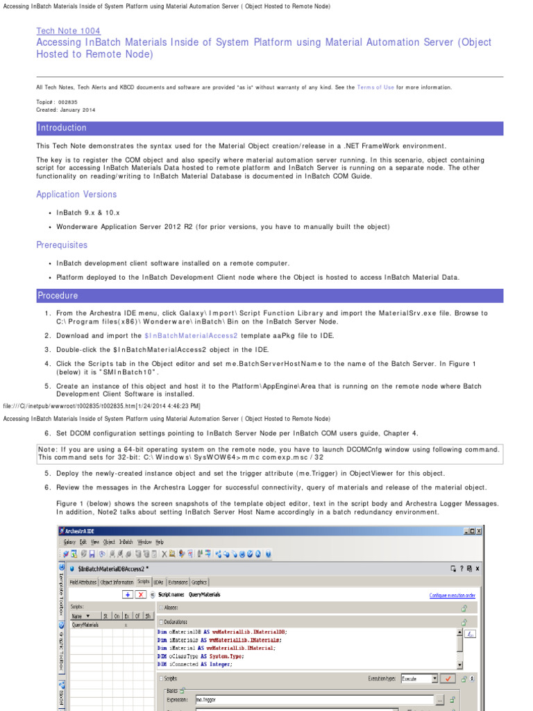 Tech Note 1004 - Accessing InBatch Materials Inside of System Platform Using Material Automation ...