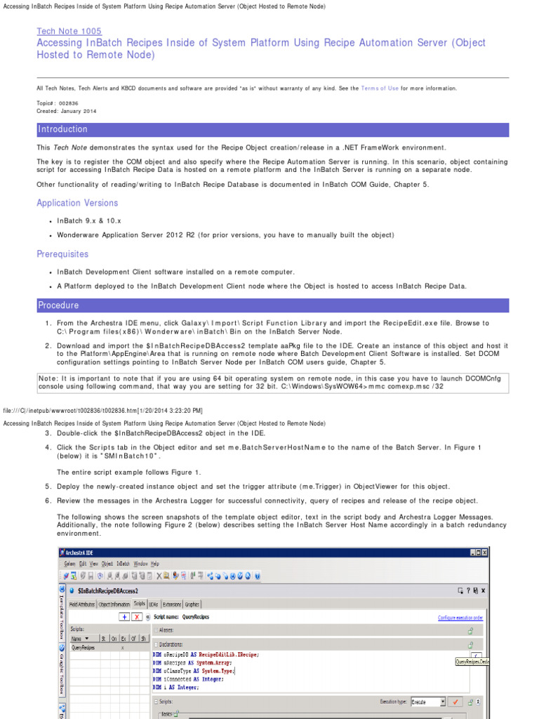 Tech Note 1005 - Accessing InBatch Recipes Inside of System Platform Using Recipe Automation ...