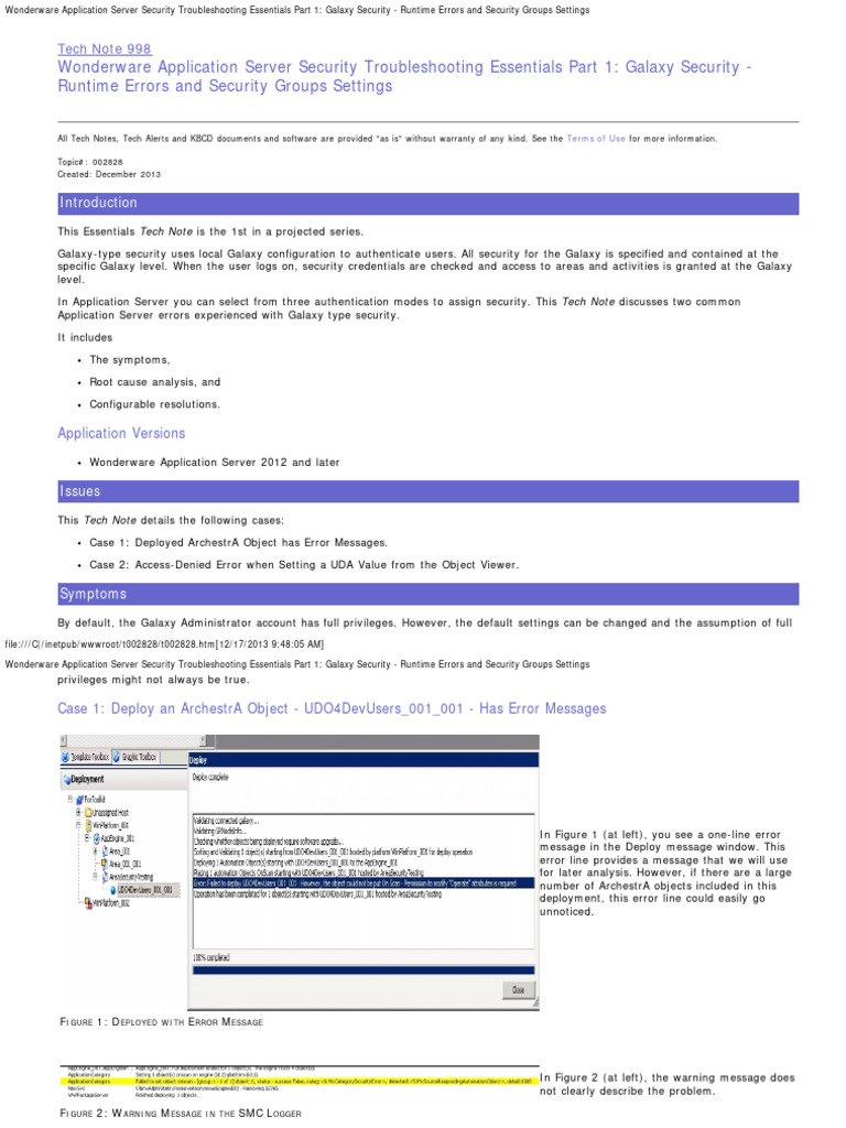 Tech Note 998 - Wonderware Application Server Security Troubleshooting ... Tech Note 998 - Wonderware Application Server Security Troubleshooting ...