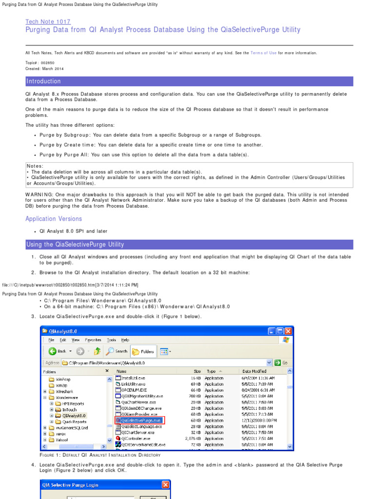 Tech Note 1017 - Purging Data From QI Analyst Process Database Using The QiaSelectivePurge ...