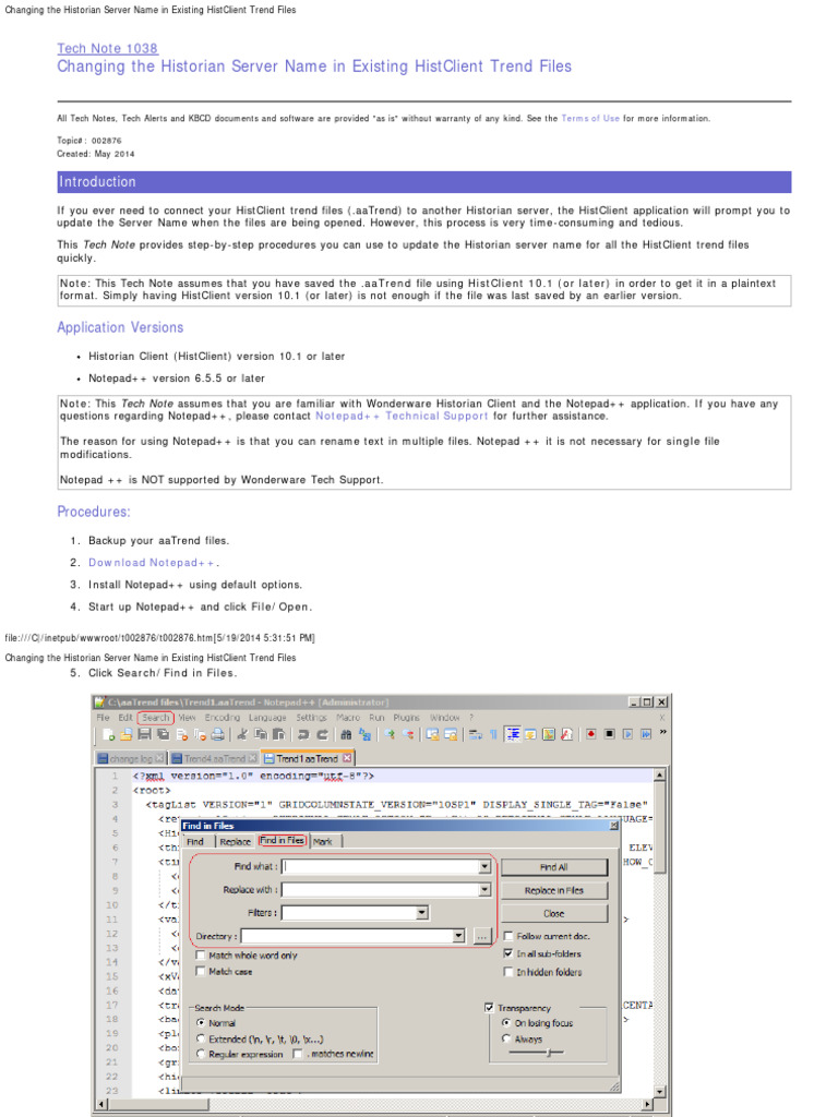 Tech Note 1038 - Changing The Historian Server Name in Existing HistClient Trend Files | PDF ...
