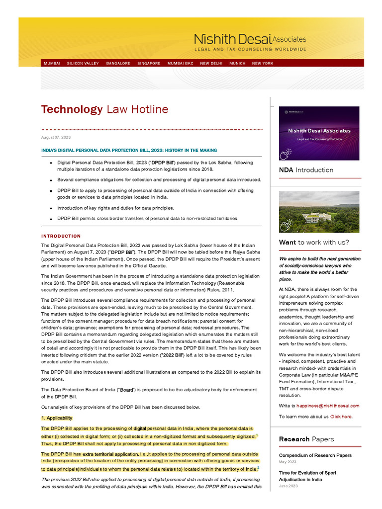 India's Digital Personal Data Protection Bill, 2023 | Download Free PDF ...
