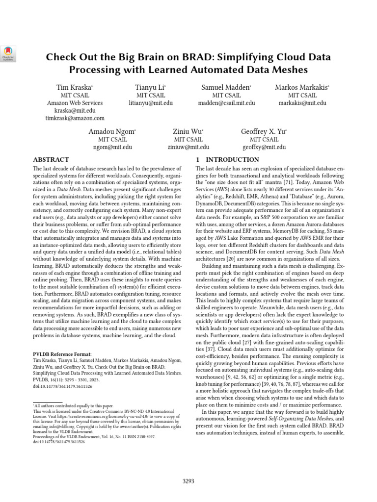 Check Out The Big Brain On BRAD Simplifying Cloud Data Processing With Learned Automated Data ...