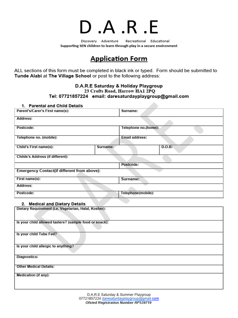 Dare New Application Form | PDF