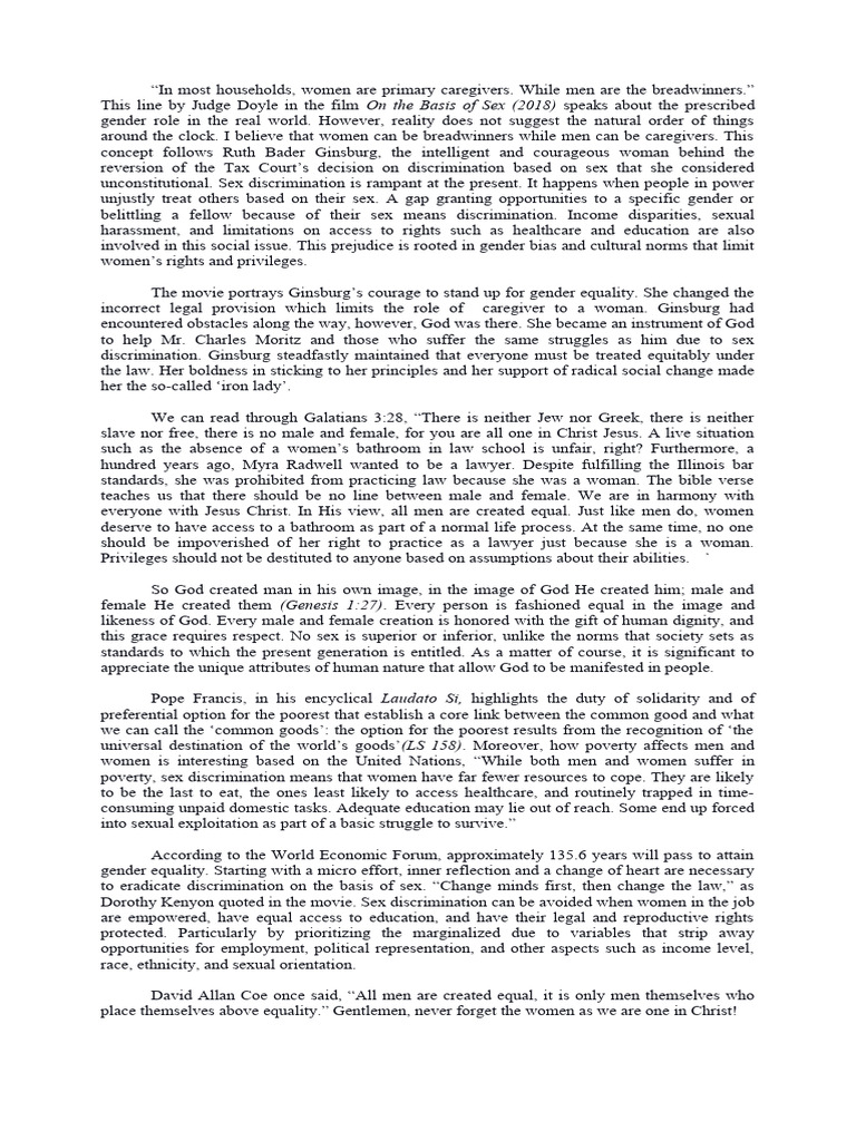 On The Basis of Sex (2018) Movie Reflection | PDF | Discrimination ...