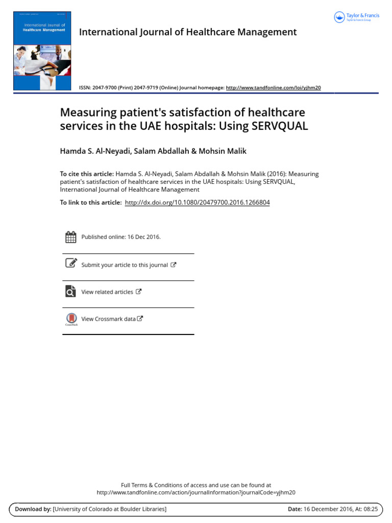 Measuring Patients Satisfaction of Healt | PDF | Health Care | Patient