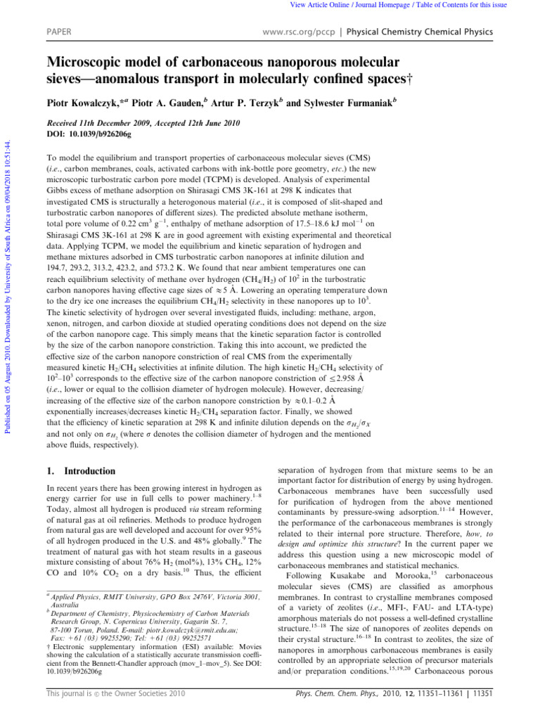 Microscopic Model of Carbonaceous Nanoporous Molecular Sieves-Anomalous ...