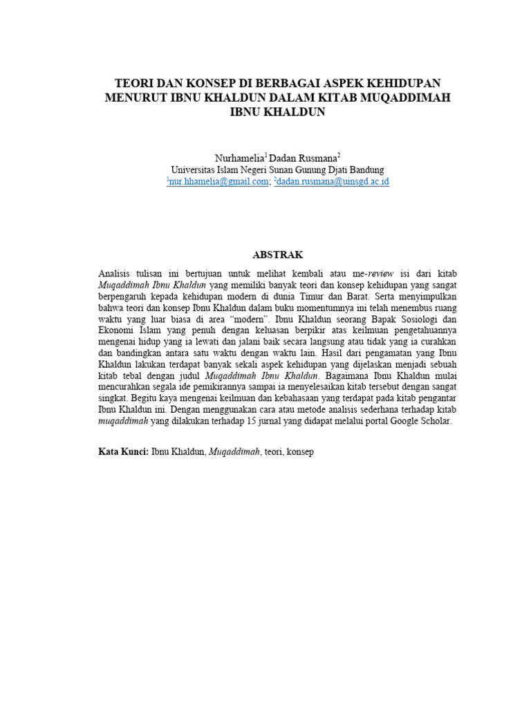4d, Nurhamelia, Teori Dan Konsep Di Berbagai Aspek Kehidupan Menurut Ibnu Khaldun Dalam Kitab ...