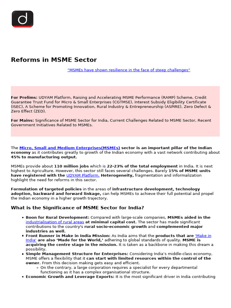 Msme Sectors Pdf Small And Medium Sized Enterprises Economy Of India