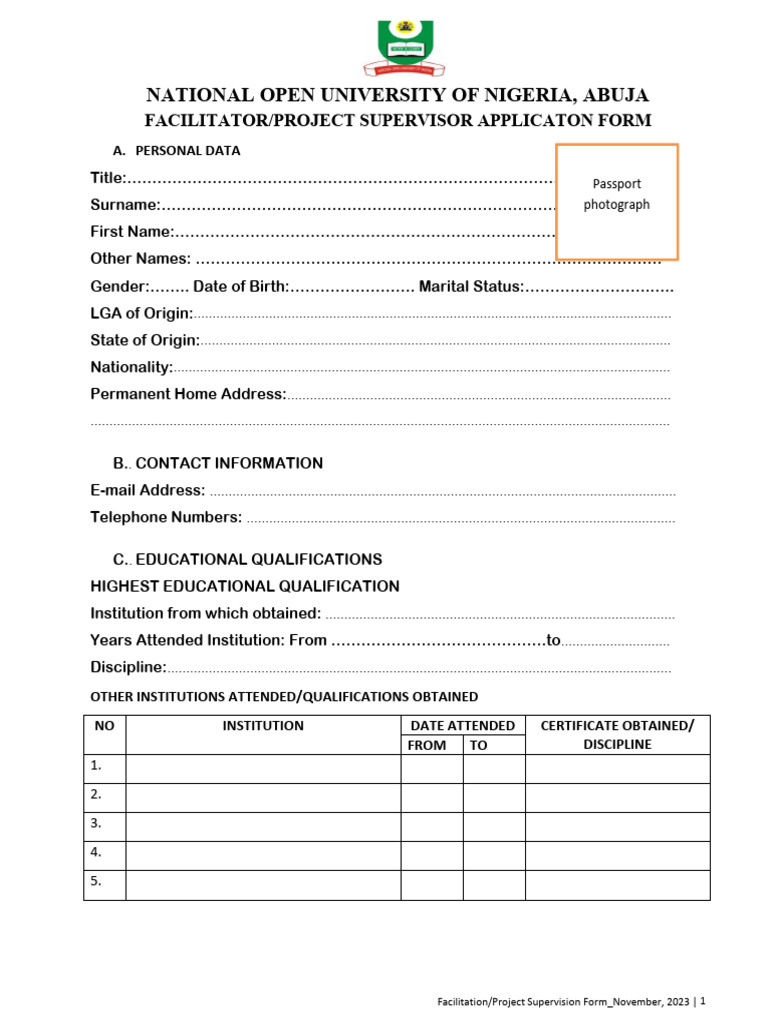 Noun Facilitators & Supervisors Application Form | PDF