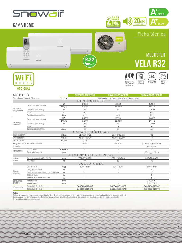 Ficha Técnica Multisplit VELA R32 | PDF | Bienes manufacturados | Ingeniería mecánica
