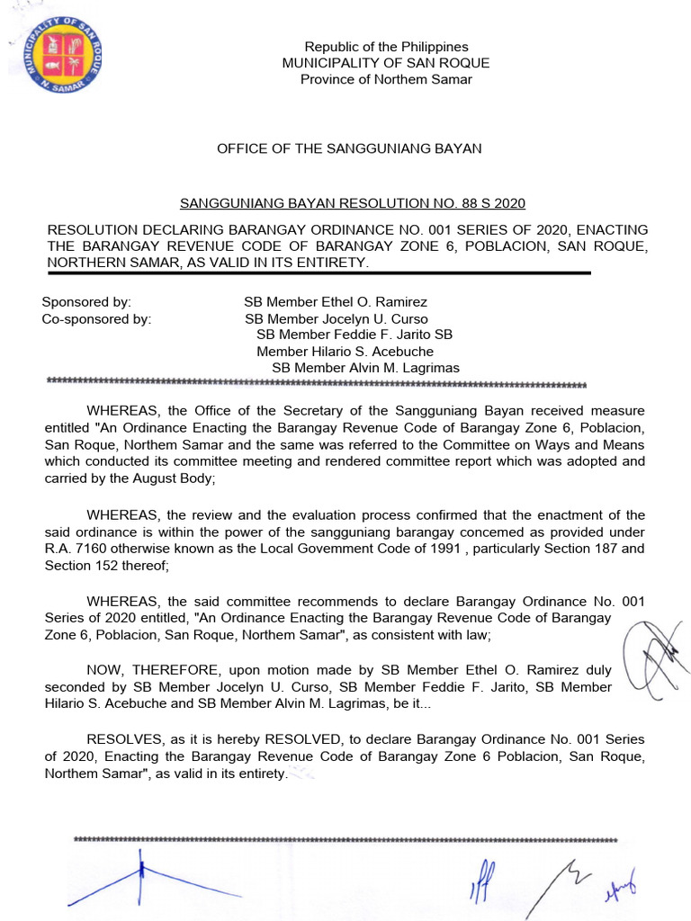 MUN. RESOLUTION NO.88 s2020 | PDF