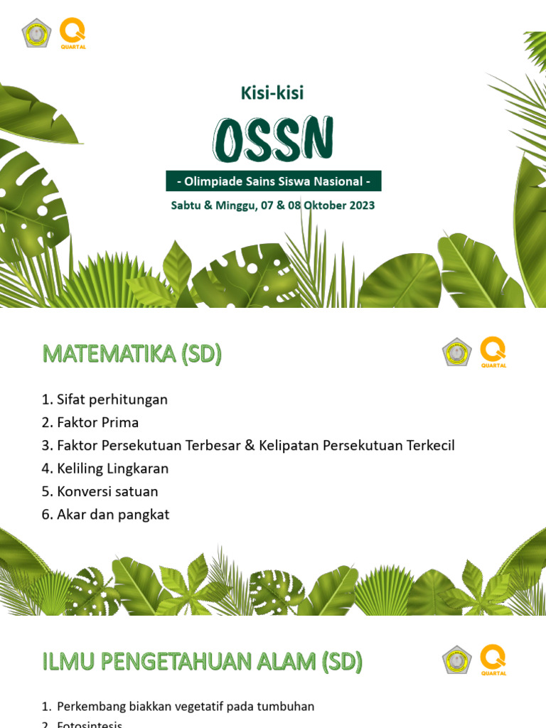 Kisi-kisi OSSN 2023 untuk SD-SMA | PDF