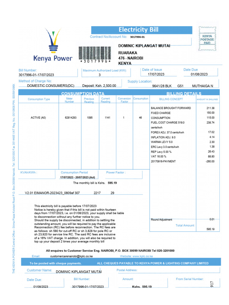 Ruaraka Electricity Bill Details 2023 | PDF